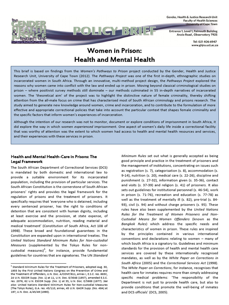 Policy Brief Health | PDF | Prison | Mental Health