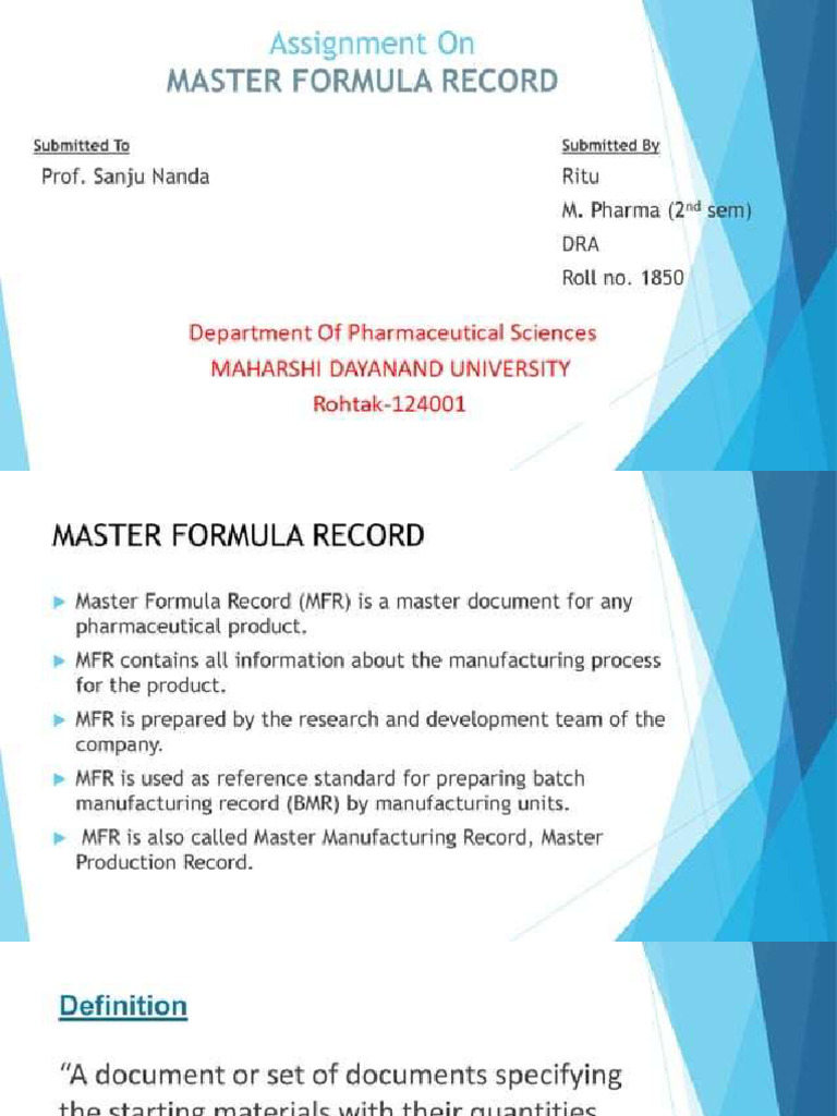 Master Formula Record | PDF