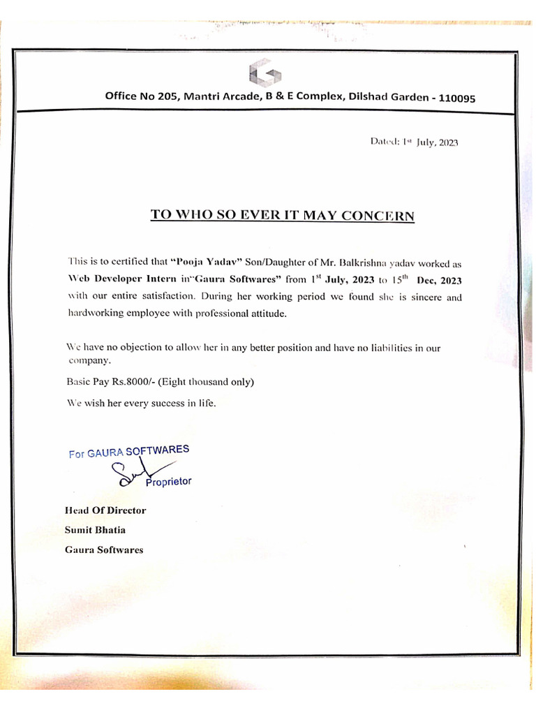 Exp Letter (1) | PDF