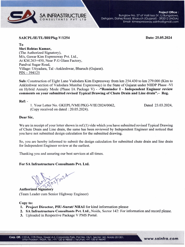 1254 Reminder-01 IE Review Comments Revised Typical Drawing of Chute ...