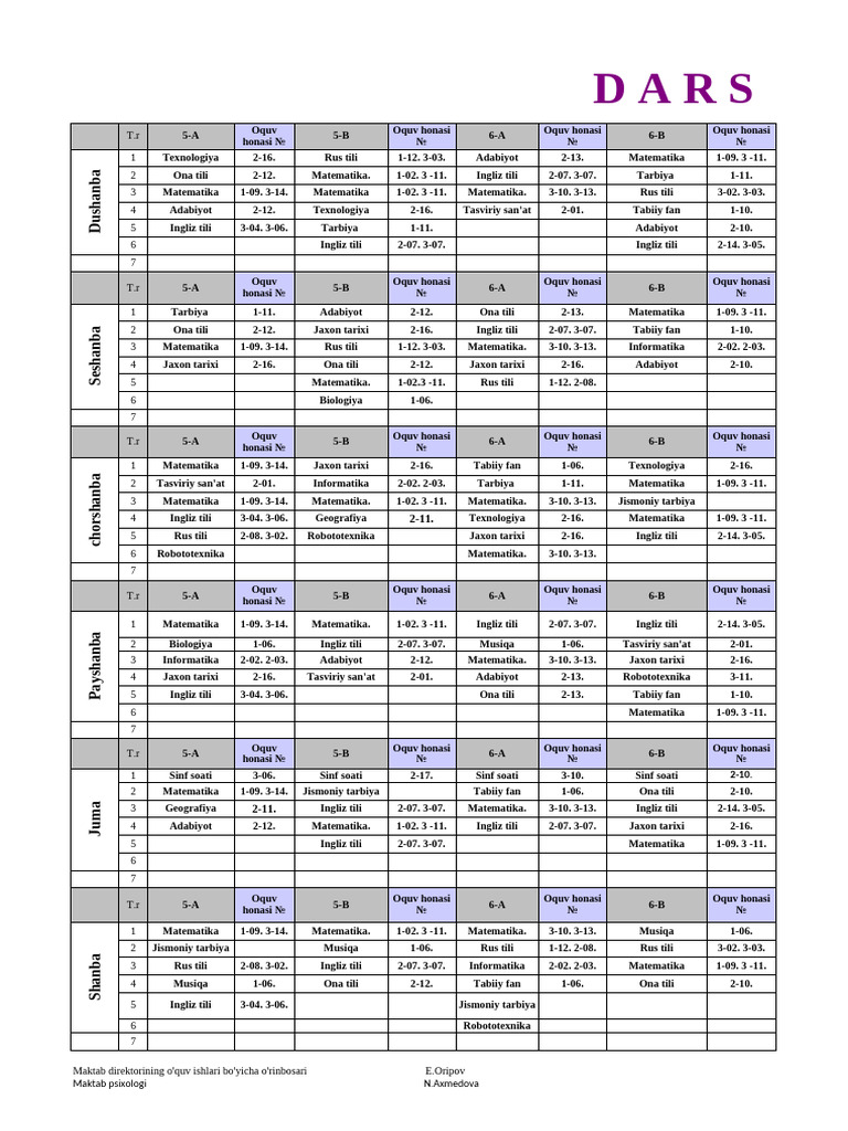 Dars Jadval III Chorak-Mart | PDF