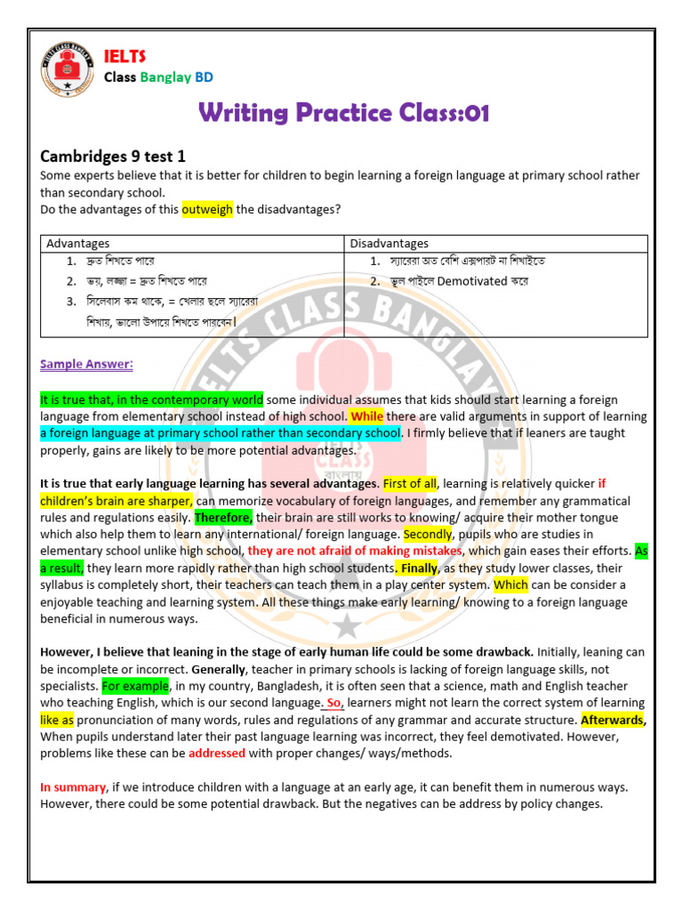 Ielts Writing Practice Class Pdf Foreign Language Learning