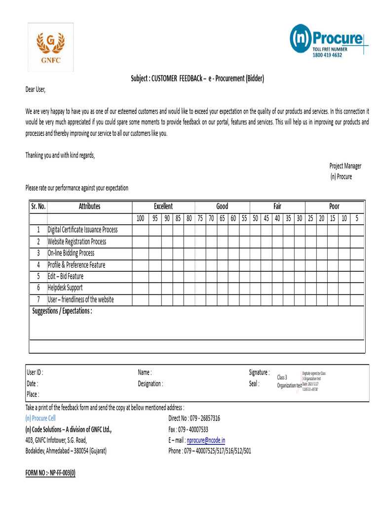 Customer Feedback for e-Procurement Services | PDF | Computing