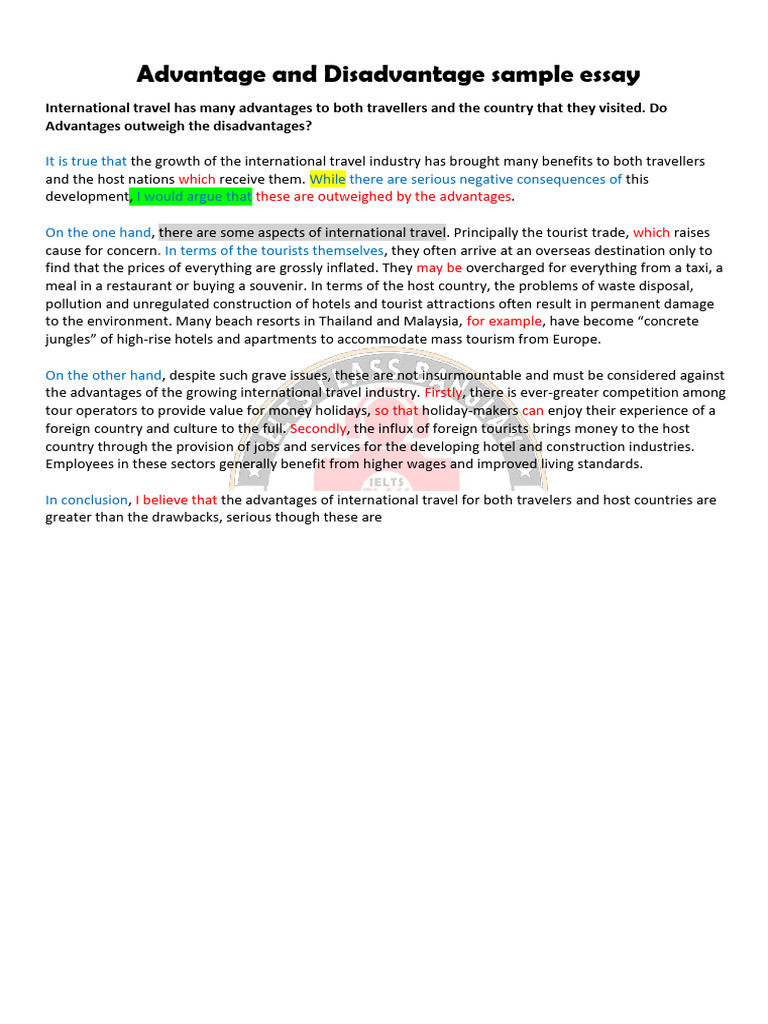 Note 2 Advantage and Disadvantage Sample Essay | PDF | Cost Of Living | Tourism
