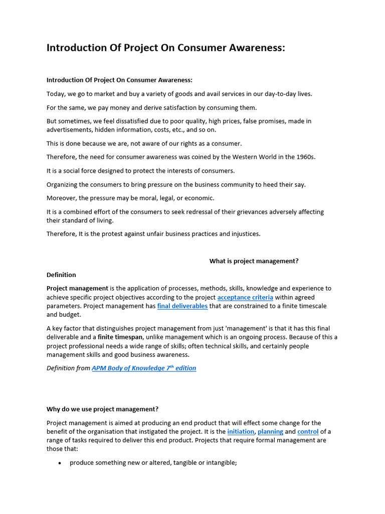 Project On Consumer Awareness | PDF | Project Management | Consumer ...