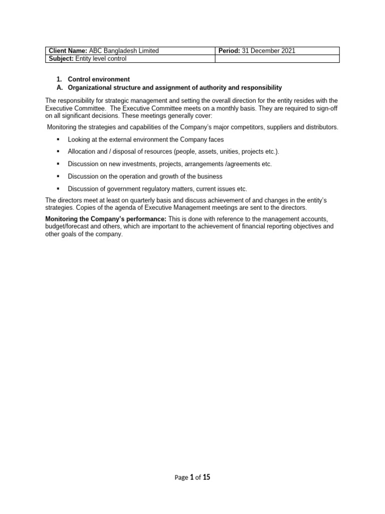 2.8 Entity Level Controls UBT, FP, IT | PDF | Audit | Internal Control