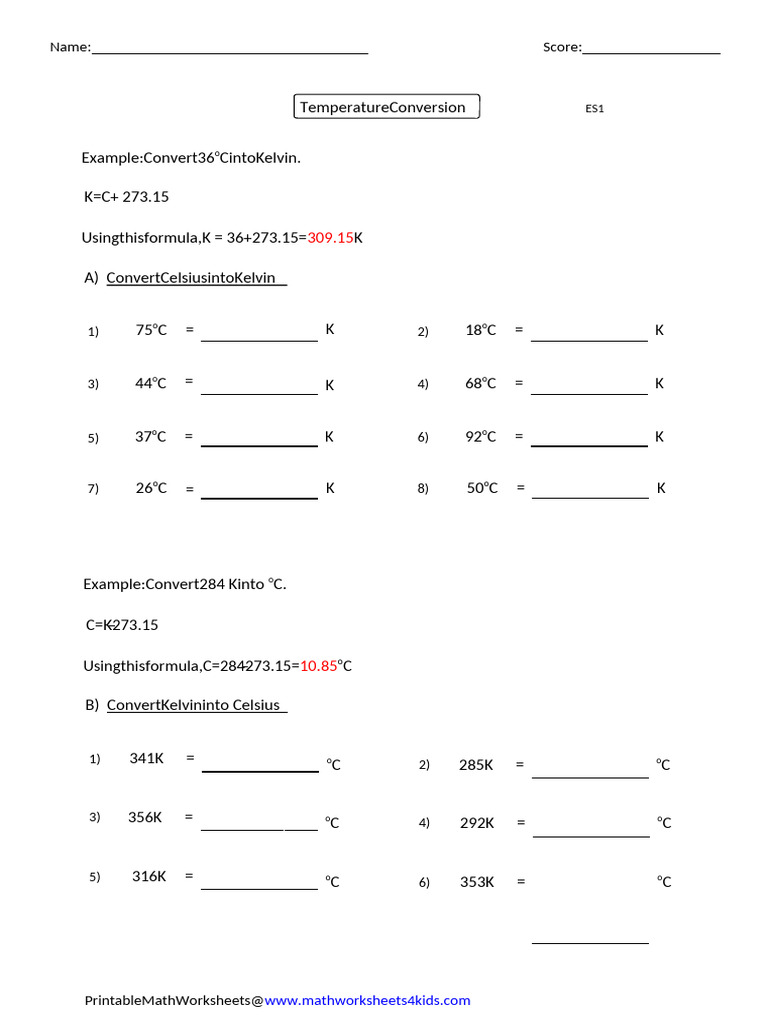 Temp Conversions Wksheet | PDF