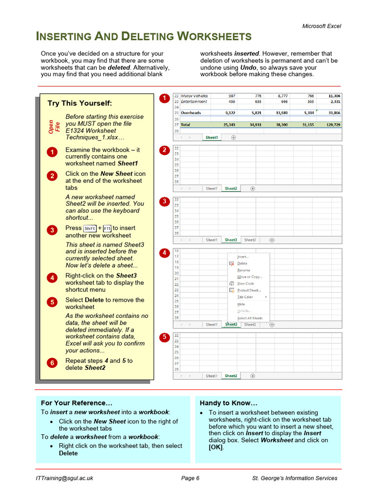 Inserting and Deleting Excel Worksheets | PDF | Microsoft Excel | Worksheet