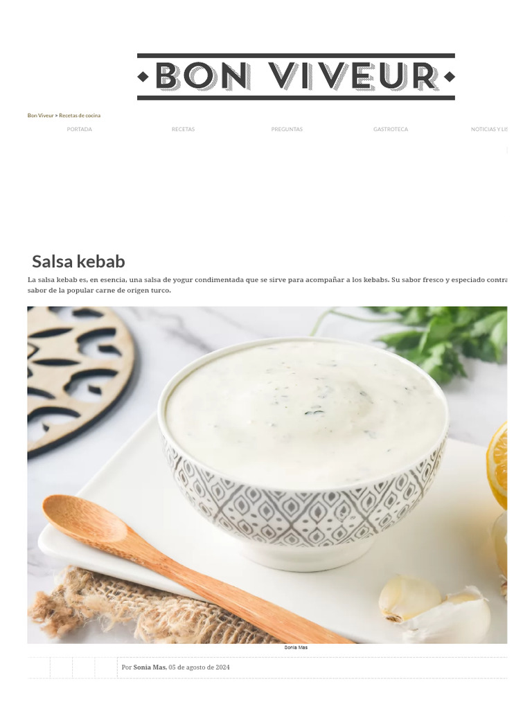 Salsa Kebab, La Receta de La Irresistible Salsa de Yogur Turca | PDF ...