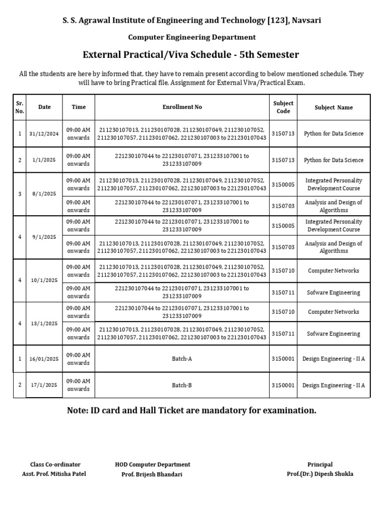 External Practical Exam Schedule 2025 | PDF | Engineering | Information ...