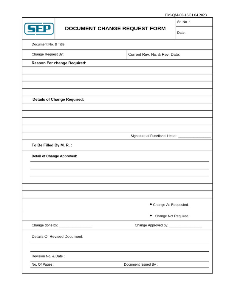 QM-13 Document Change Request Form | PDF QM-13 Document Change Request Form | PDF