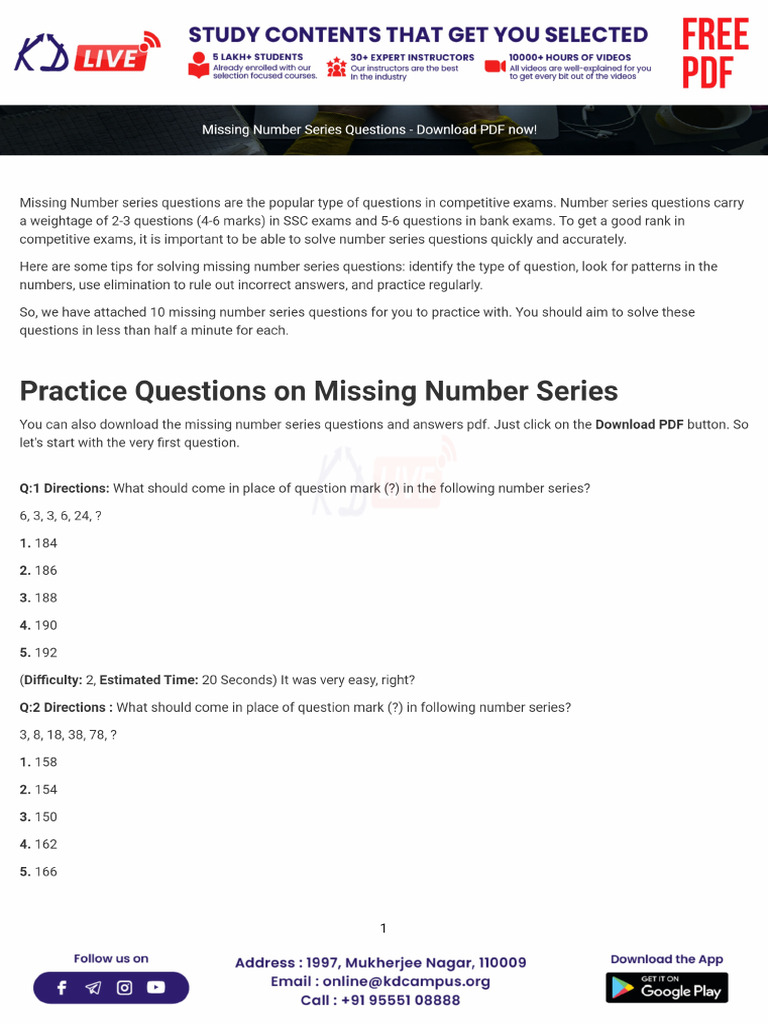 missing-number-series-questions-download-pdf-now | PDF