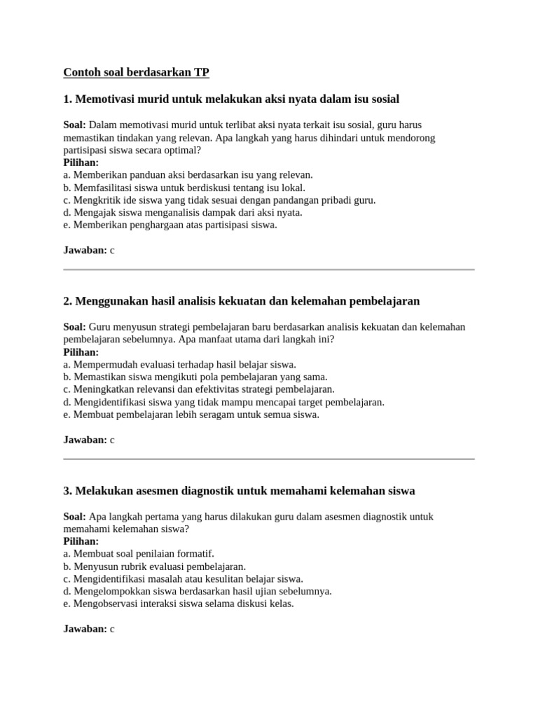 Contoh Soal Berdasarkan TP | PDF