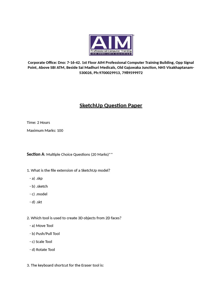 SketchUp Certification Question Paper | PDF