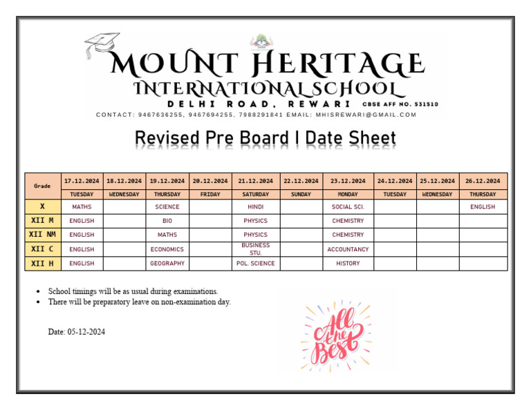 Revised Pre Board Datesheet | PDF