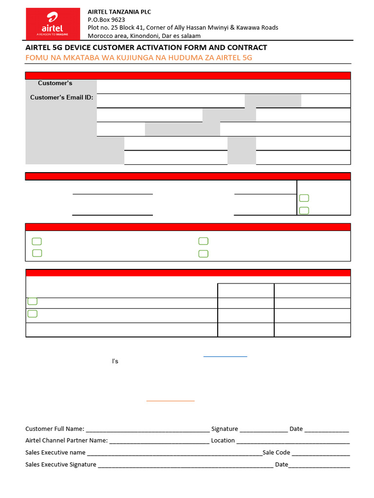 5G Customer Activation Form and Contract | PDF | Mobile Technology