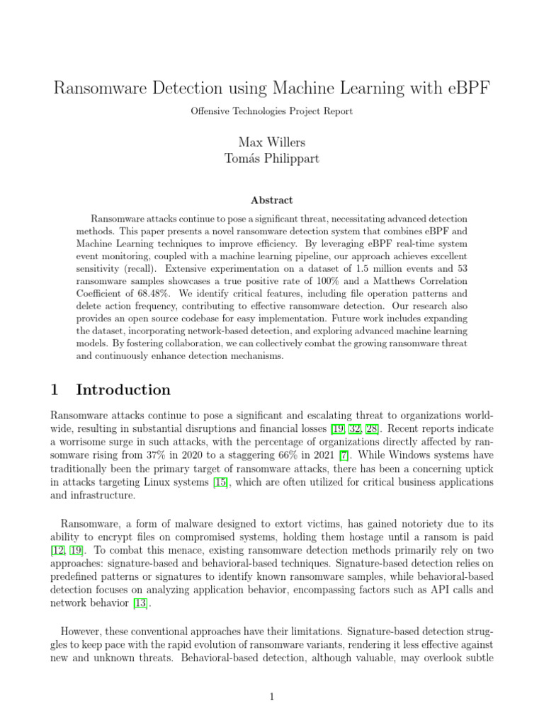 Ransomware Detection Using Machine Learning With Ebpf Pdf Support Vector Machine Ransomware