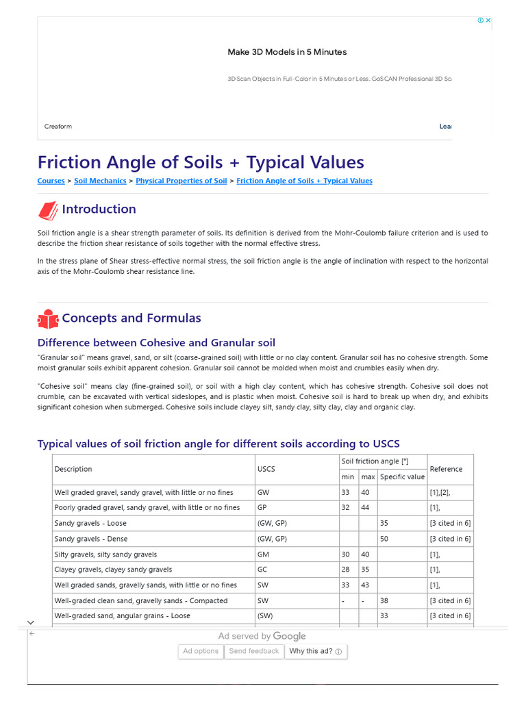 Soil Friction Angles and Types | PDF | Loam | Clay
