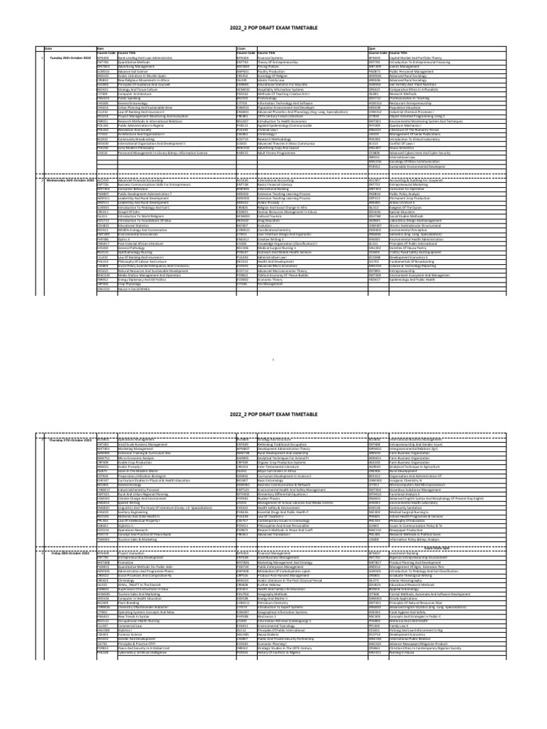 2022 - 2 POP Draft Exam Timetable | PDF | Economics | Science