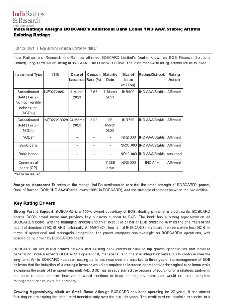 BOBCARD Limited (Formerly BOB Financial Solutions Limited) | PDF
