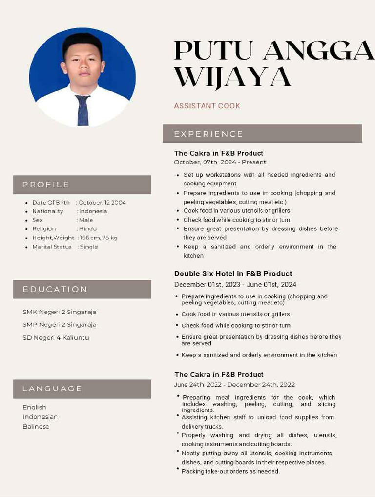 CV PUTU ANGGA WIJAYA - ASSISTANT COOK - Compressed - Compressed - Compressed (1) - 11zon | PDF