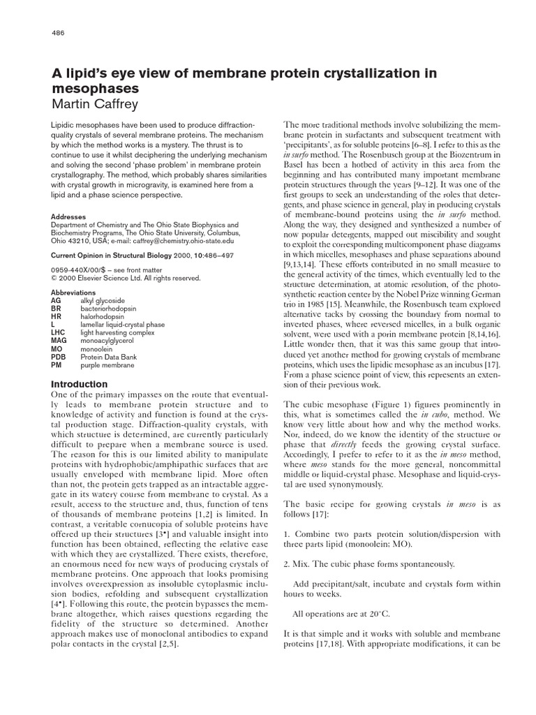 A lipid’s eye view of membrane protein crystallization in | PDF | Phase ...