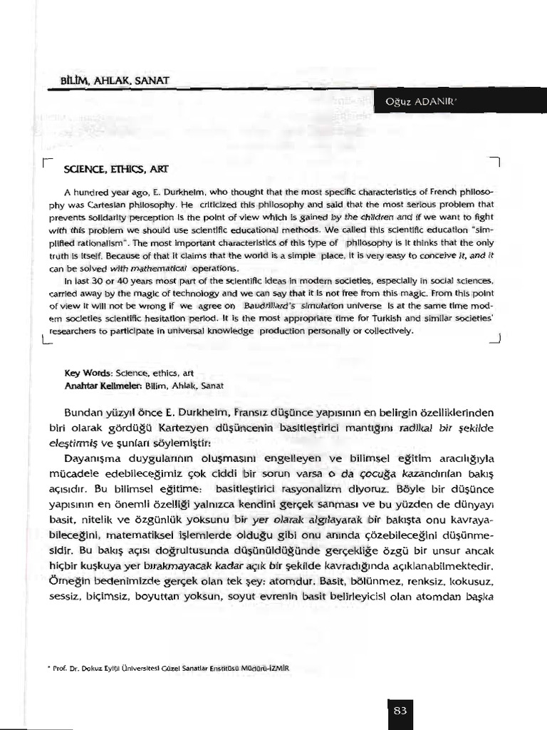 Adanir Oguz Bilim Ahlak Sanat | PDF
