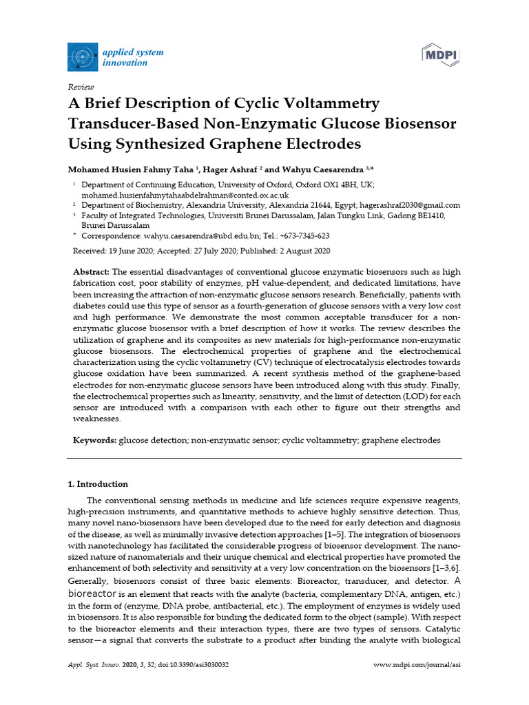 A Brief Description of Cyclic Voltammetry Transduc | PDF | Graphene | Biosensor