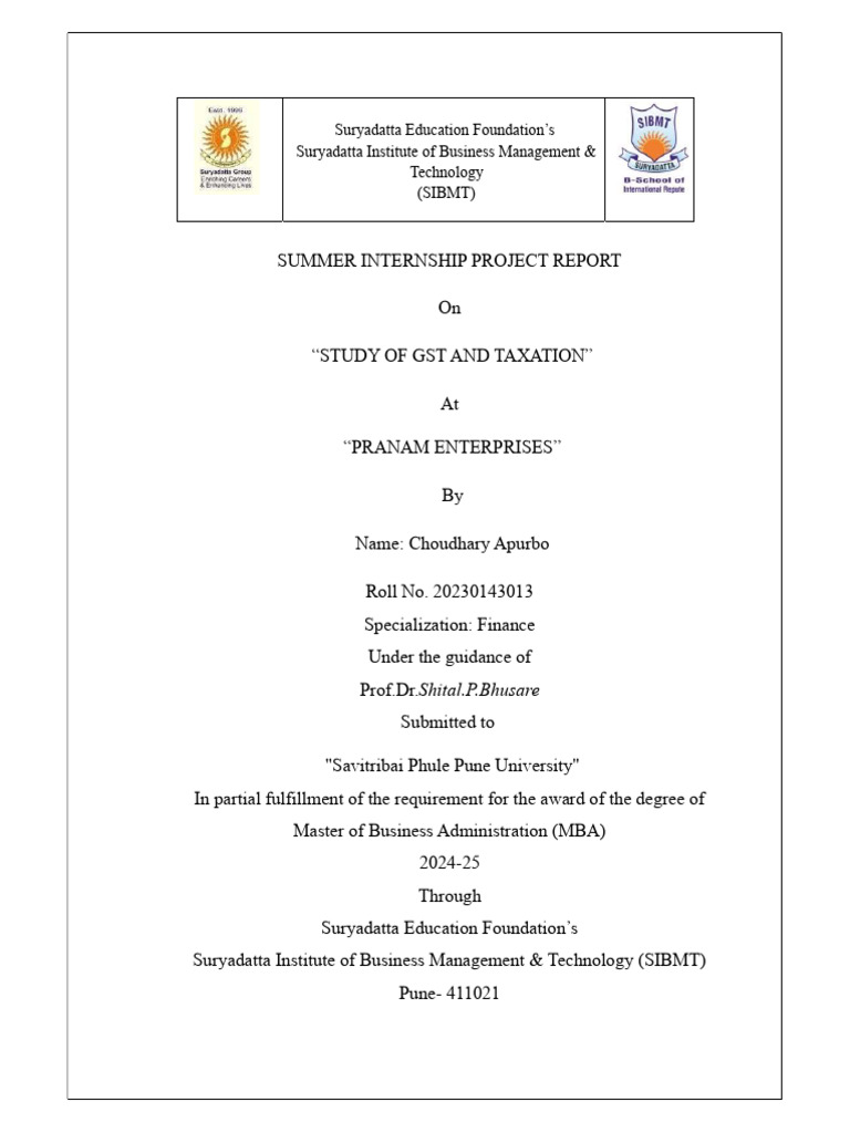 Apurbo Choudhary Sip Report_241223_191930 | PDF | Taxes | Value Added Tax