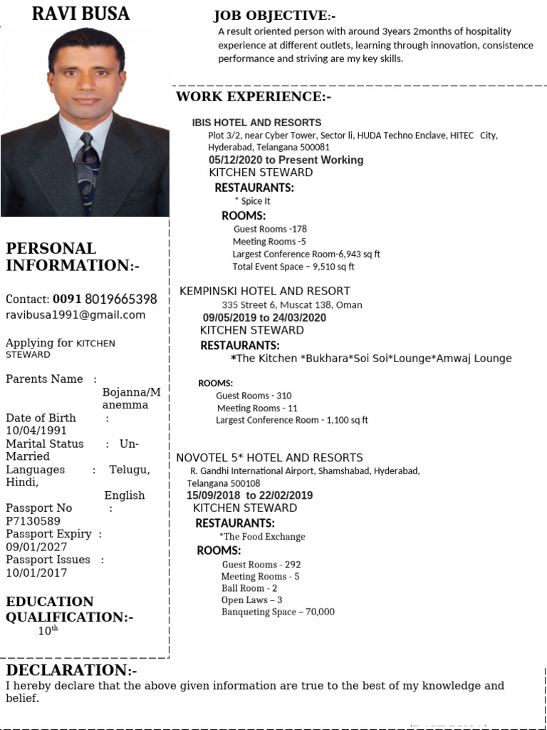 RAVI CV | PDF | Buildings And Structures | Hotel