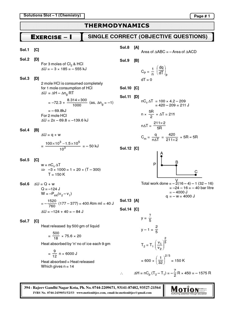 Answer Key Thermodynamics-Jeemain - Guru | PDF | Thermodynamics ...
