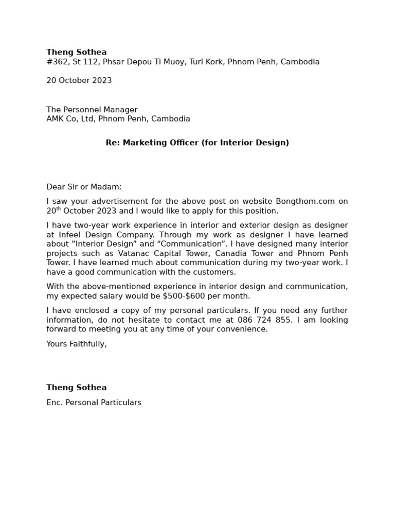 Theng Sothea-Cover Letter2 | PDF