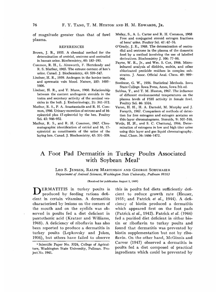 A Foot Pad Dermatitis in Turkey Poults Associated With Soy - 1970 ...