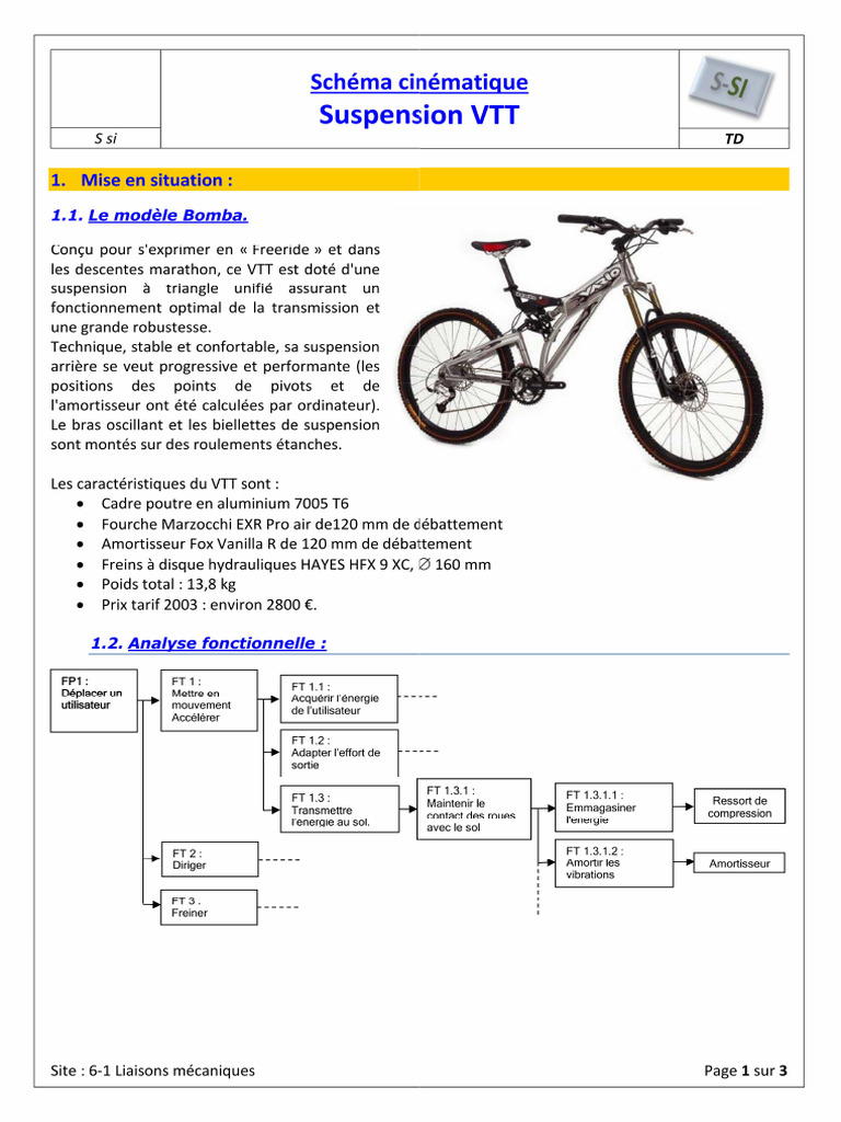 TD Schema Cinematique VTT | PDF