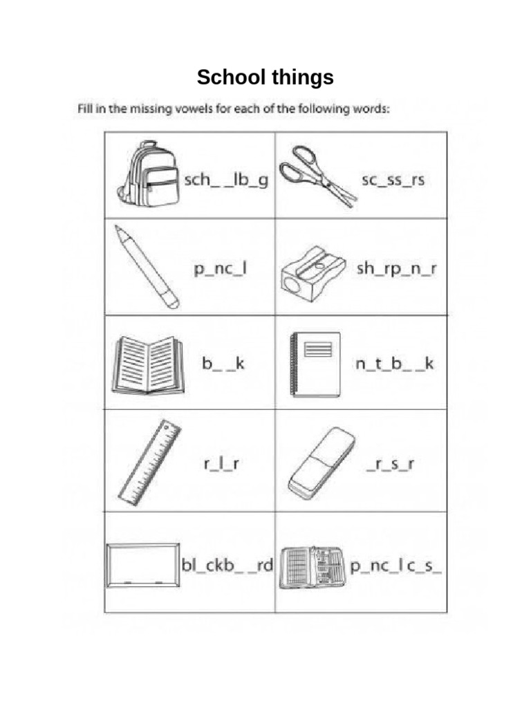 Bài tập School things | PDF