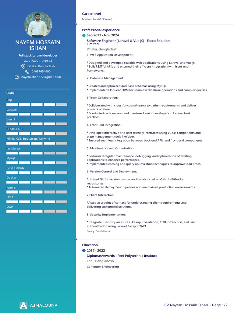 A3malouna - CV - Nayem Hossain Ishan | PDF | Web Application | Databases