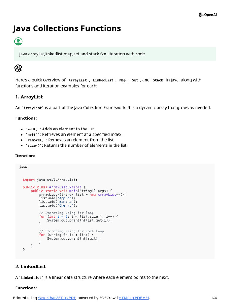 Java Collections Functions | PDF | Computing | Software Engineering Java Collections Functions | PDF | Computing | Software Engineering
