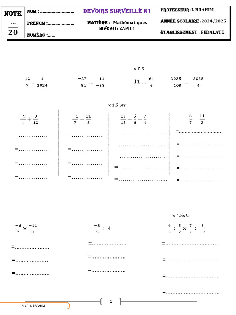 EXERCICE 1: (8pts) : Devoirs Surveillé N1 | PDF