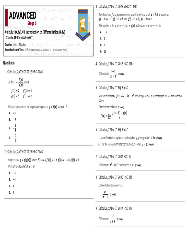 Smartermaths - Standard differentiation | PDF