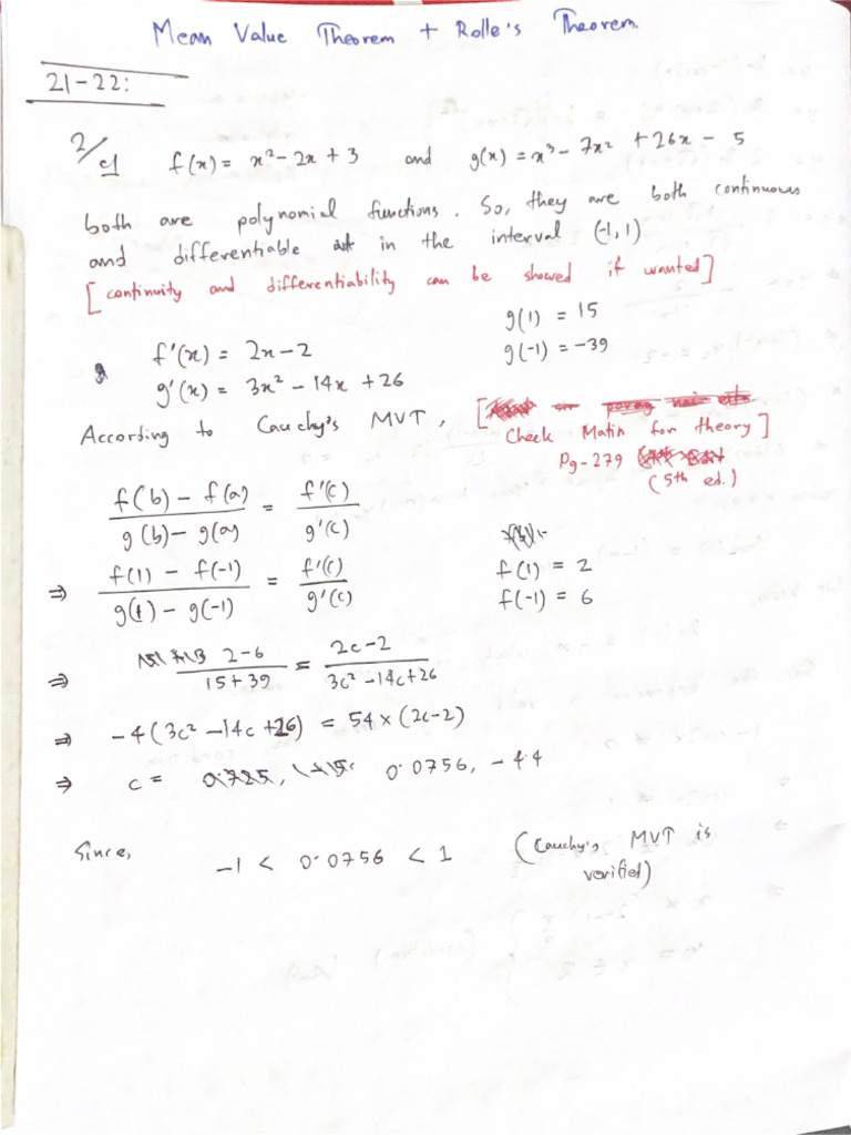 Rolles Theorem + MVT TFQ Solve | PDF