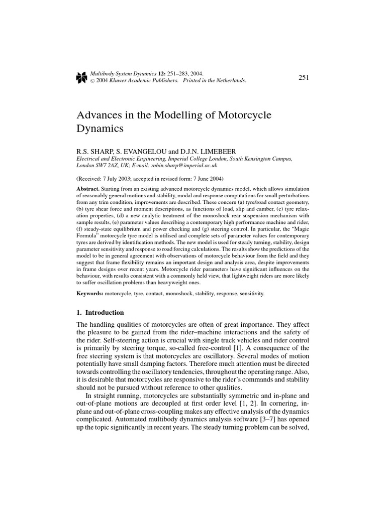 Advances in The Modelling of Motorcycle Dynamics | PDF | Torque ...