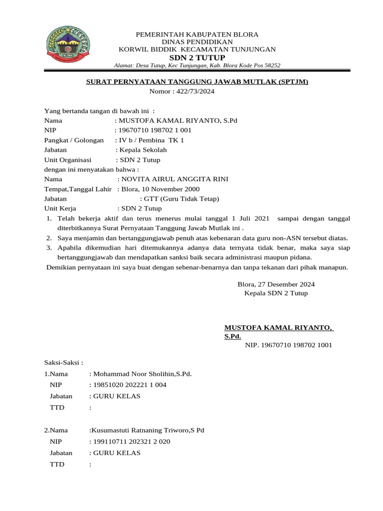 SPTJM PPPK 2024 Novita airul | PDF