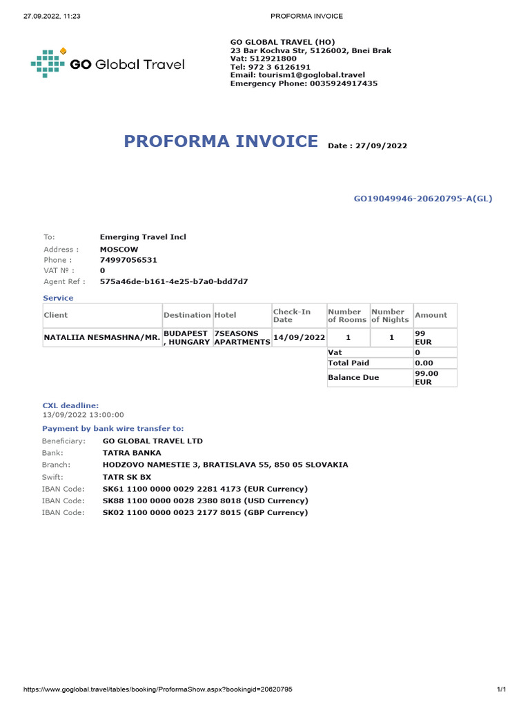 Proforma-Goglobal | PDF | Service Industries | Financial Services
