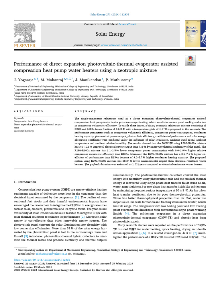 1 s2.0 S0038092X24001294 Main | PDF | Heat Pump | Heat Transfer