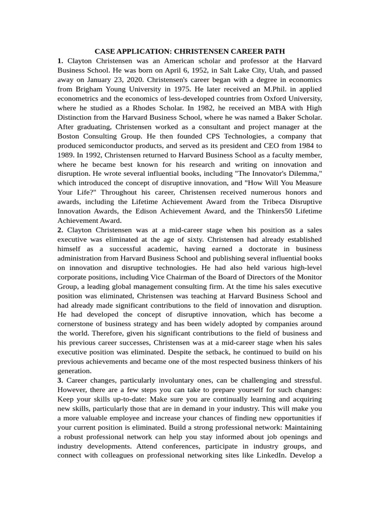 Case Application: Christensen Career Path 1 | PDF | Economies | Business