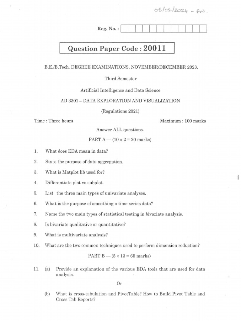 AD3301 - Data Exploration and Visualization - R2021 - 2023 Nov | PDF