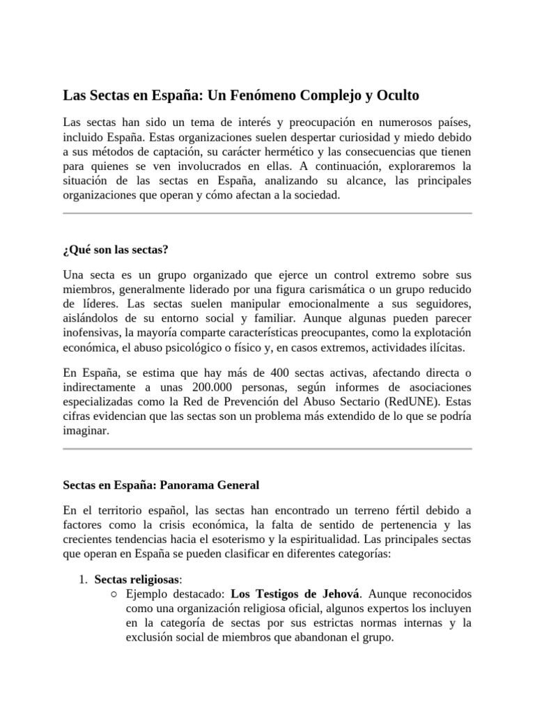 Sectas en España: Un Análisis Profundo | PDF | Secta | España