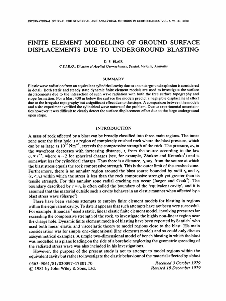 Finite Element Modelling Of Ground Surface Displacements Due To Underground Blasting Pdf