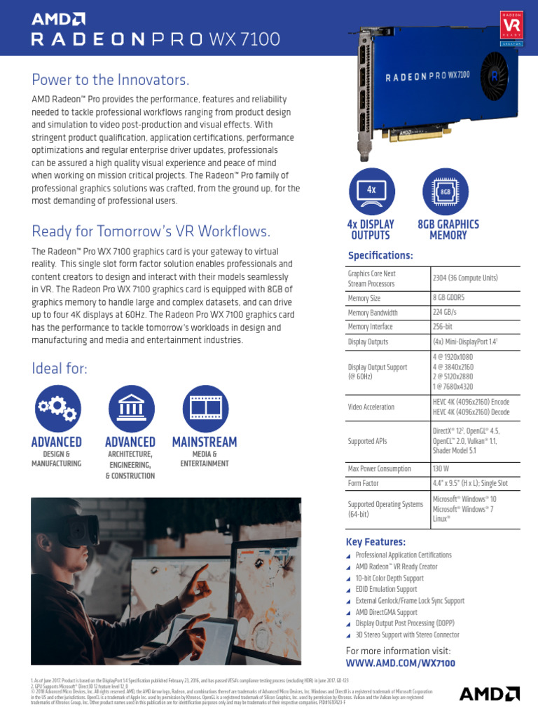 Radeon Pro wx7100 Datasheet | PDF | Graphics Processing Unit | Computing