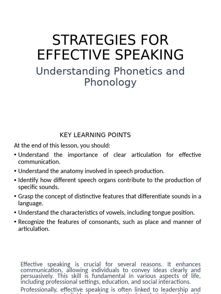 Lecture Notes - Strategies for Effective Speaking - Understanding ...
